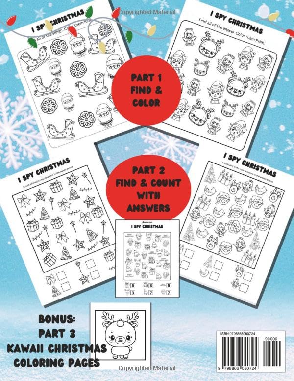 I Spy Christmas Book For Kids: Find, Color and Count Hidden Pictures ...