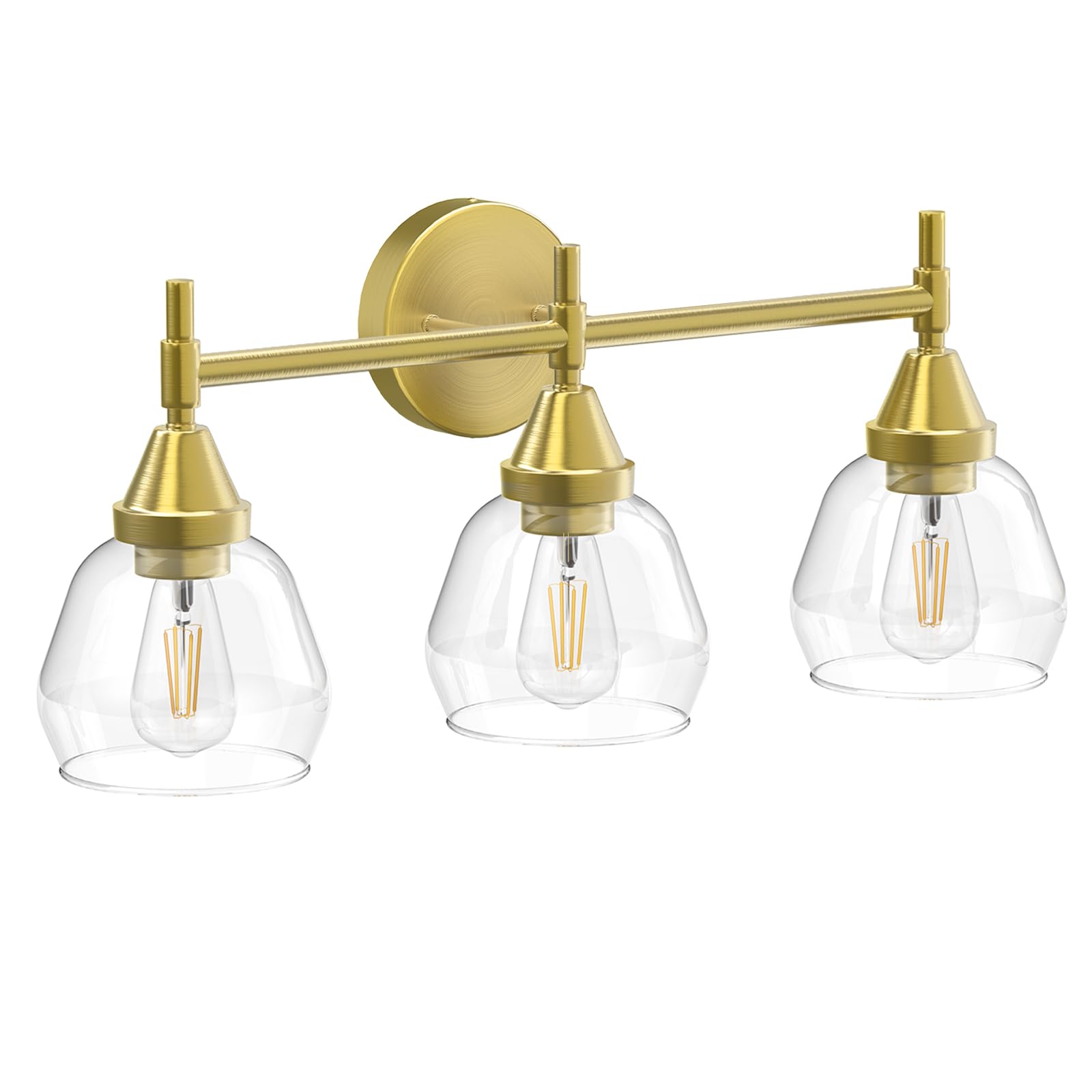 Danshinro Brush Gold Bathroom Vanity Light - 3-Light Bathroom Light ...