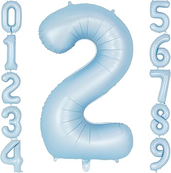 Amazon.com: Light Blue Number 2 Balloon, 40 Inch Big Large Foil Number ...