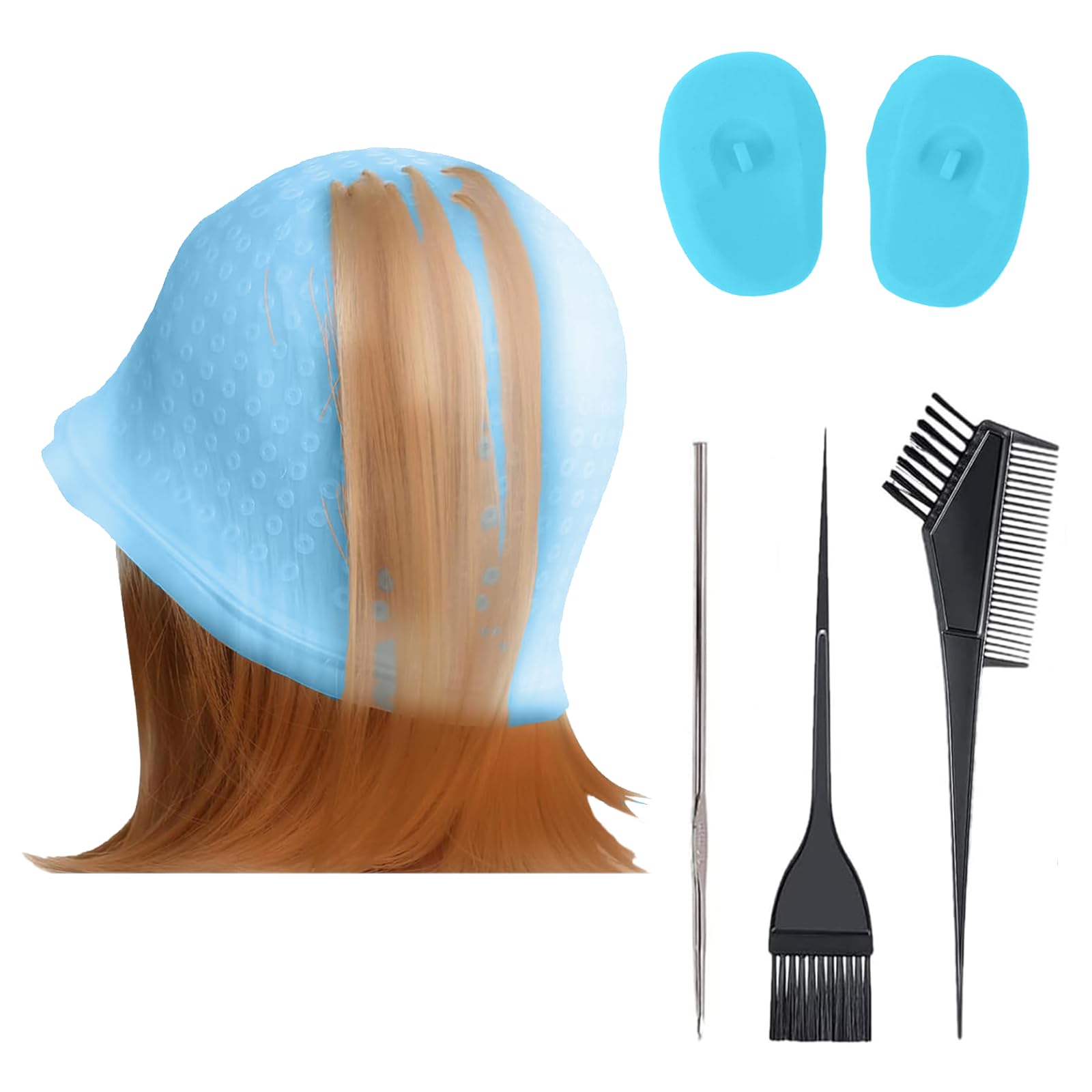 Silicone Highlight Cap Kit, Hair Dye Cap with Hook Needles Hair Dye ...