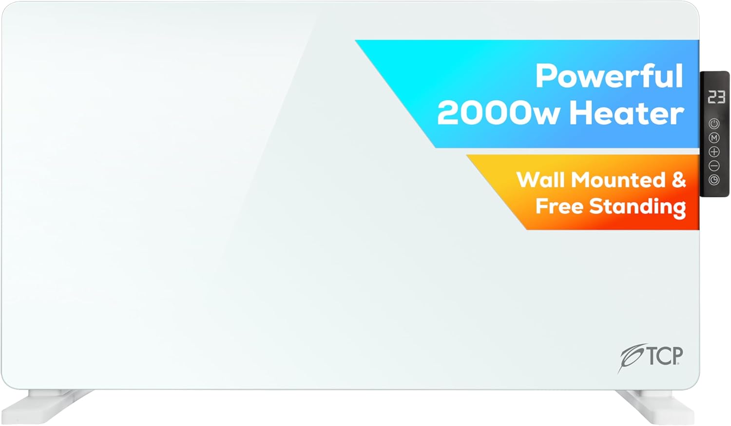 TCP 2000W White Glass Panel Heater, Electric Wall-Mounted or Free ...