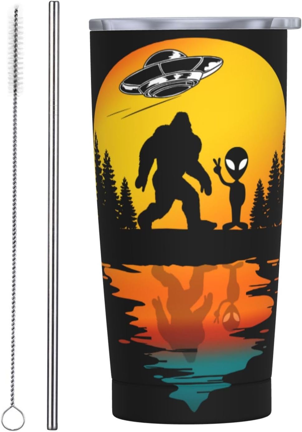 Amazon.com: Ufo Alien And Bigfoot Moon Double Vacuum Coffee Tumbler ...