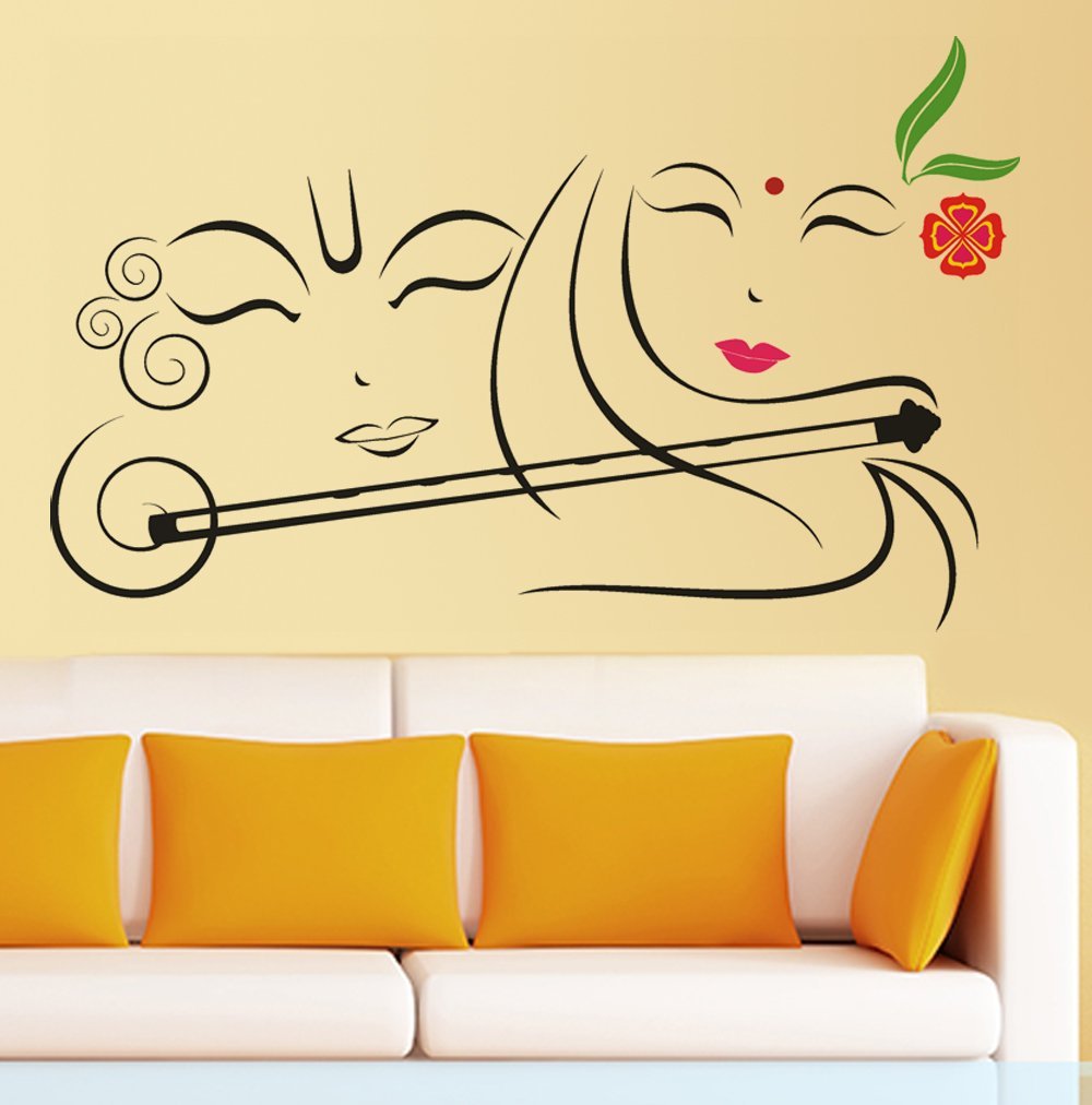 Decals Design 'Radhe Krishna with Flute' Wall Sticker (PVC Vinyl, 50 cm ...