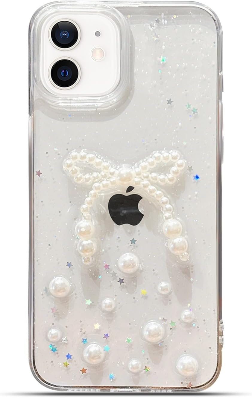Amazon.com: Tuokiou for iPhone 11 Clear Case Cute 3D Pearl Bowknots ...