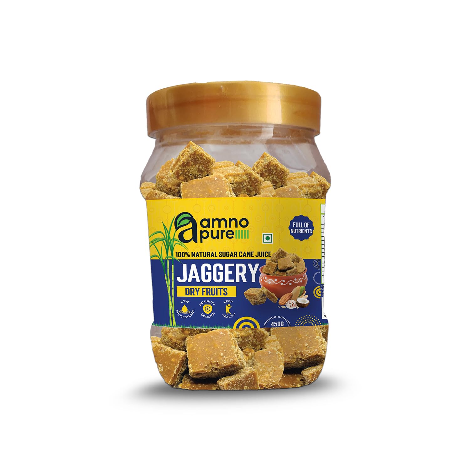 AMNO PURE Natural Sugar Cane Jaggery 30G Square with Assorted Dry ...