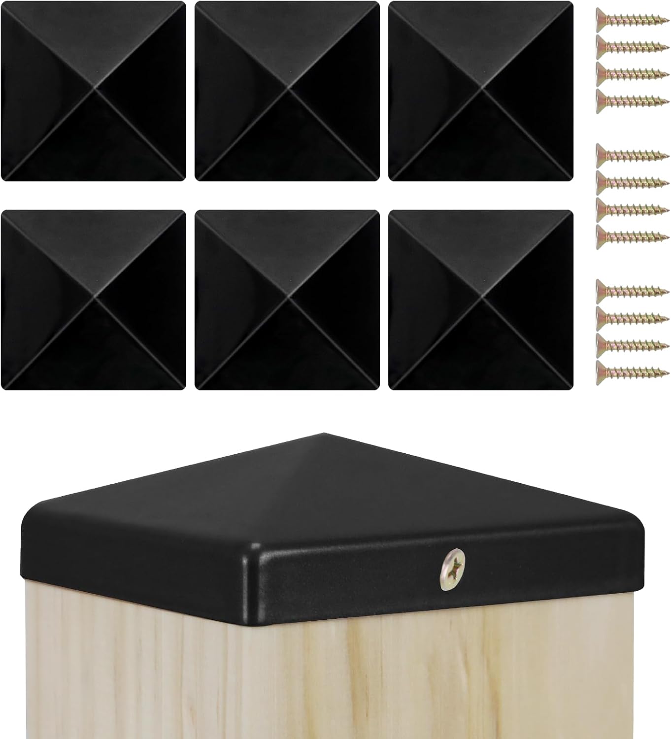 4x4 Post Caps, Black Fence Post Caps for True/Actual 4" x 4" Wood Posts ...