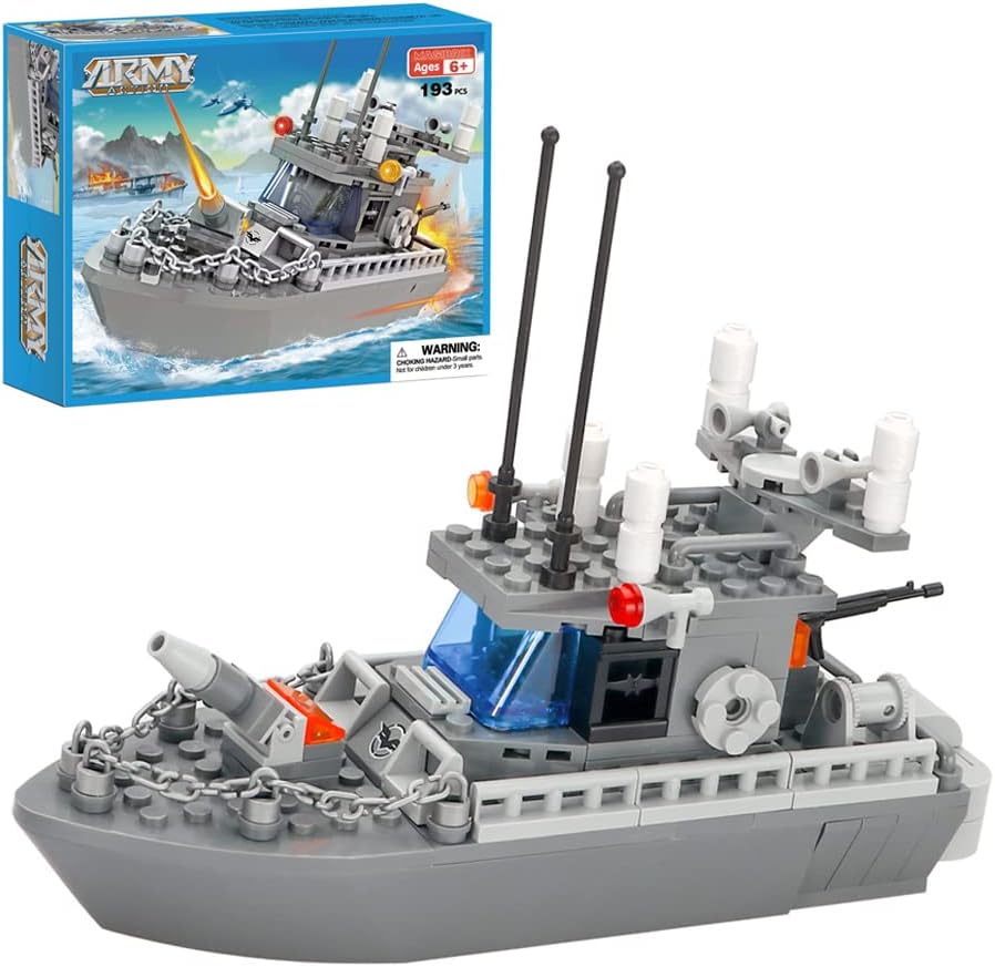 COGO Army Warship Toys Building Blocks Patrol Boat Toys for Boys 6-12 ...