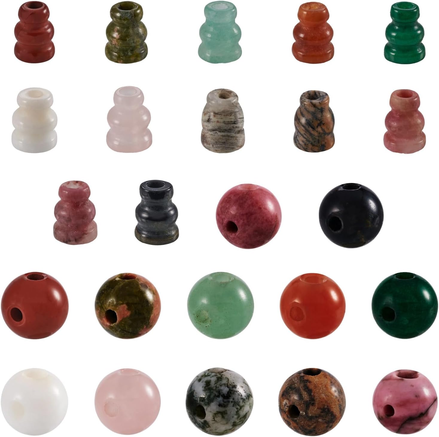 Craftdady 12 Sets Natural Stone 3-Hole Guru Beads Energy Healing ...