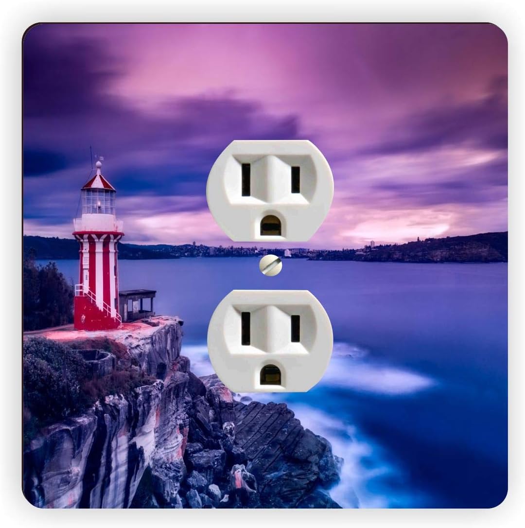 Red & White Lighthouse on Water - Outlet Plate Cover - Outlet Cover ...