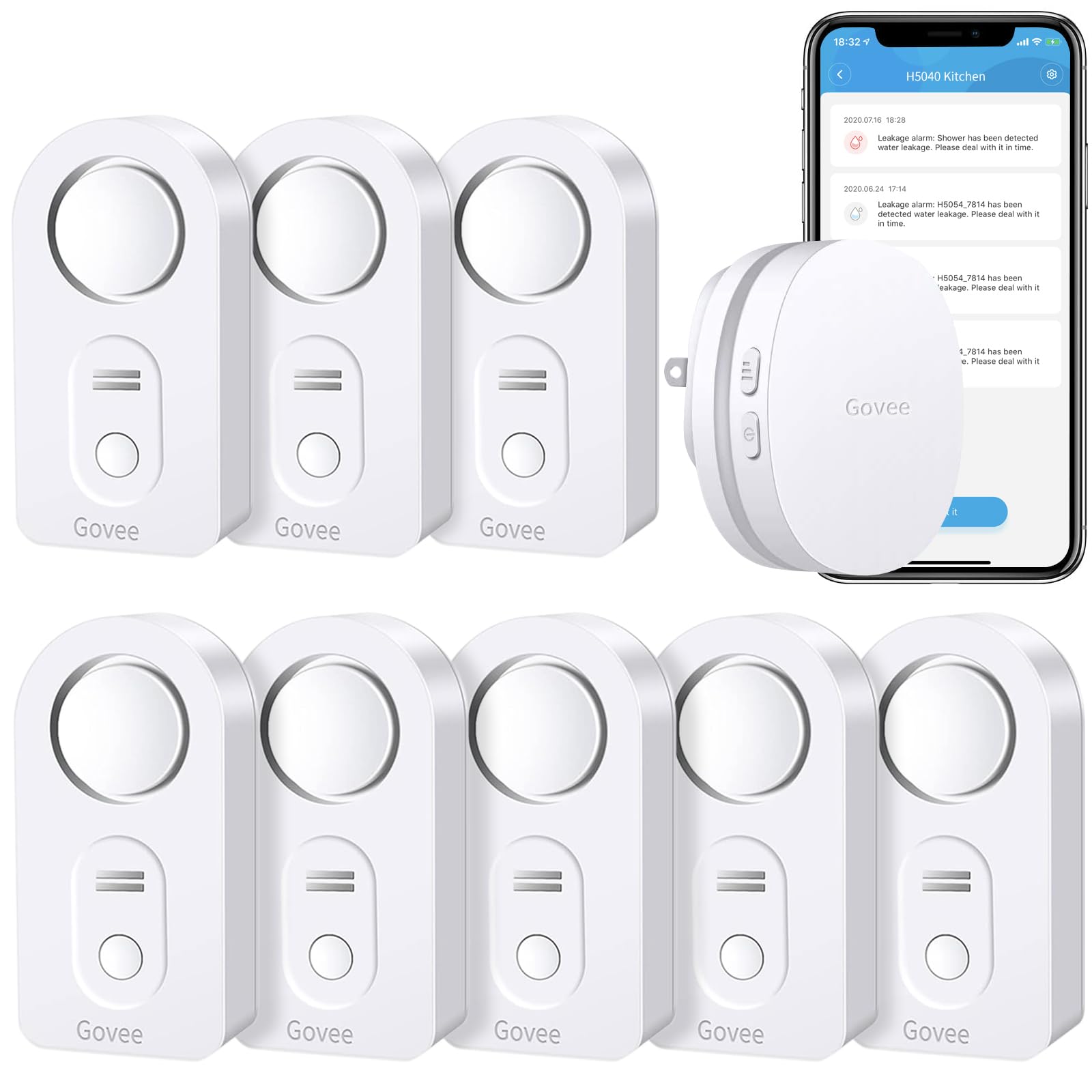 Govee Water Detectors 8 Pack Sensor with 100dB Adjustable Audio Alarm ...