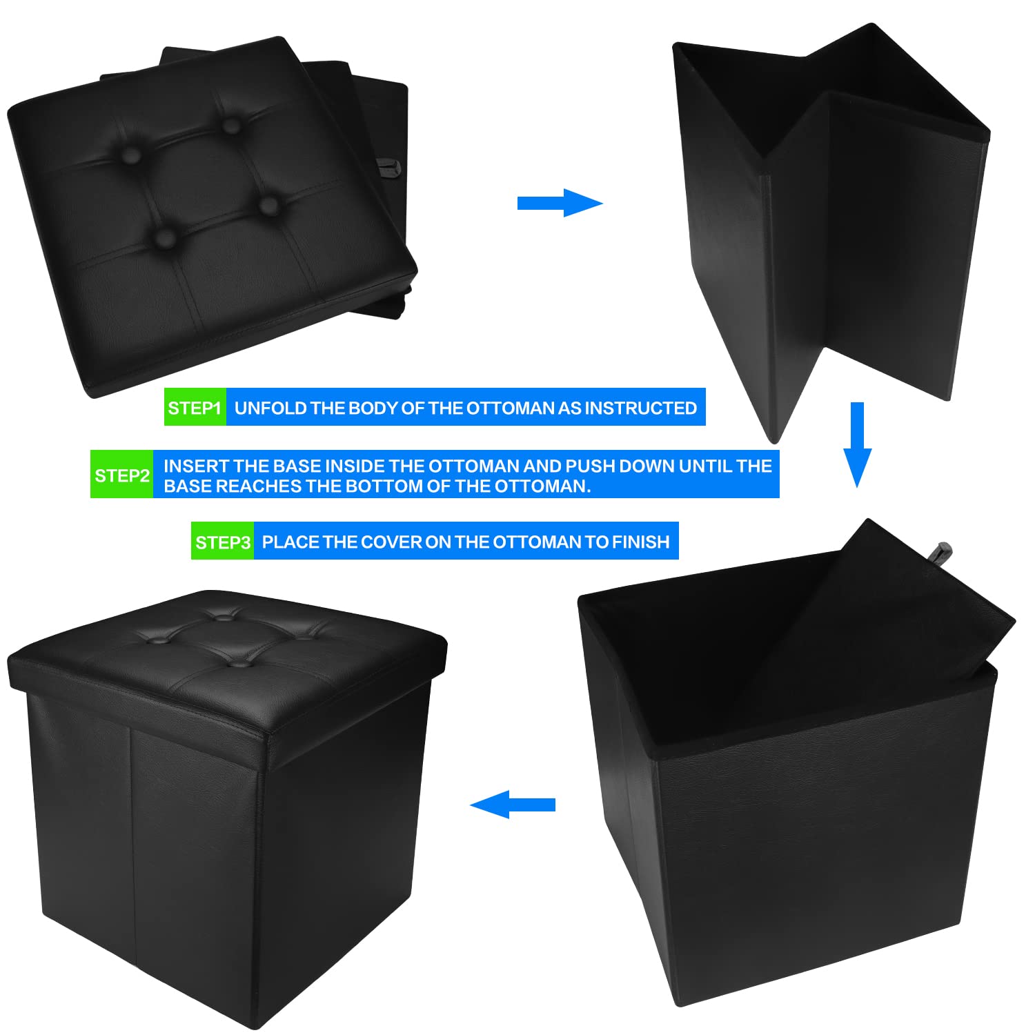 EYLAEM Ottoman with Storage, 15 Inches Footrest Stool Cube Boxes ...