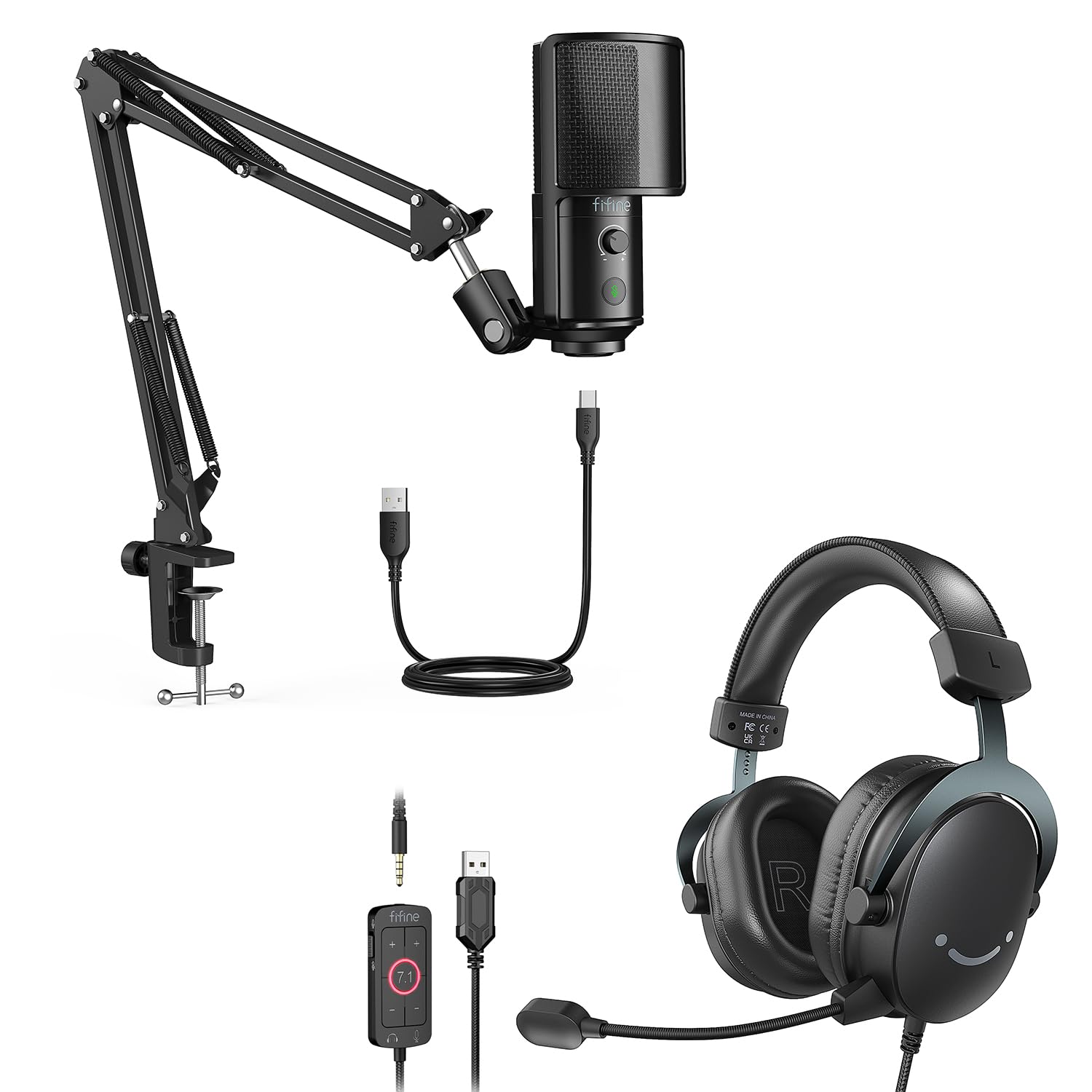 Amazon.com: FIFINE Computer Recording Microphone and Gaming Headset ...