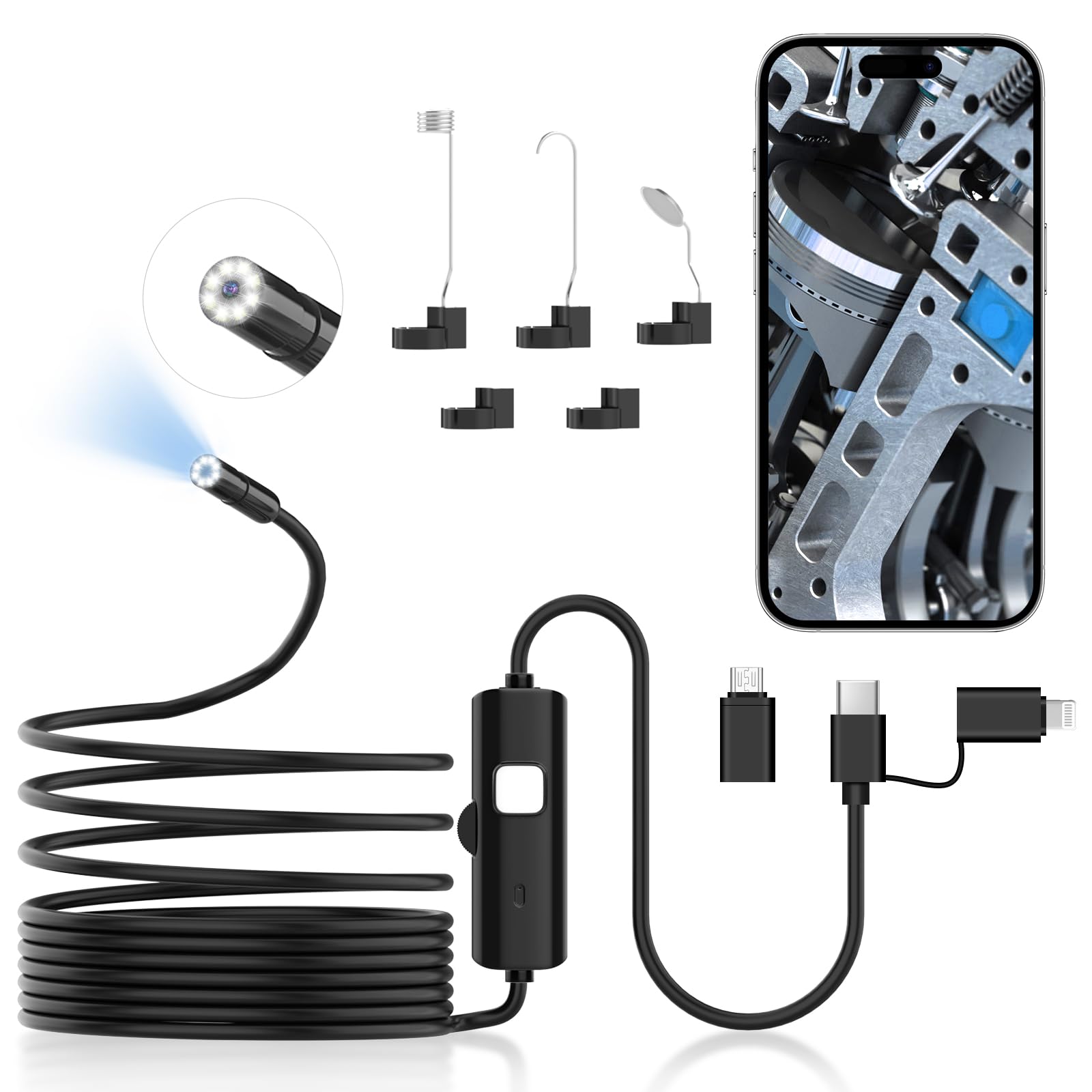 Housolution 16.4 ft Endoscope Camera with Light,Borescope with 8 ...