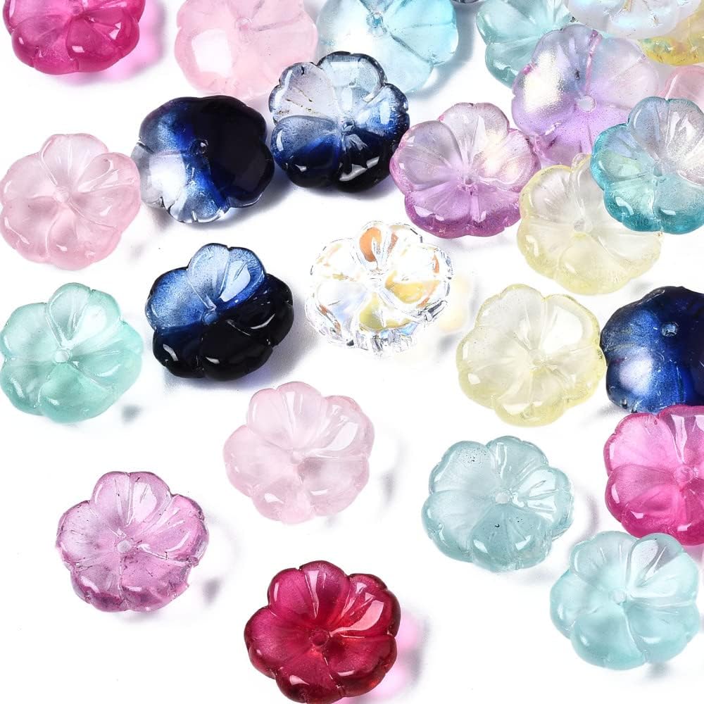 Amazon.com: ASUNFO 100 Pcs Glass Flower Beads Mix Color Cute Beads ...