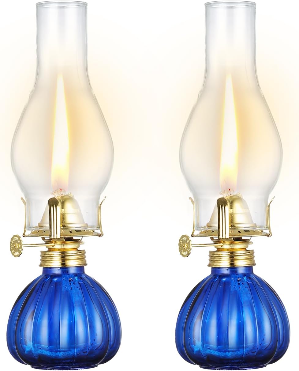 Amazon.com: DNRVK 2 Pieces Vintage Oil Lamp Color Glass Kerosene Lamp ...