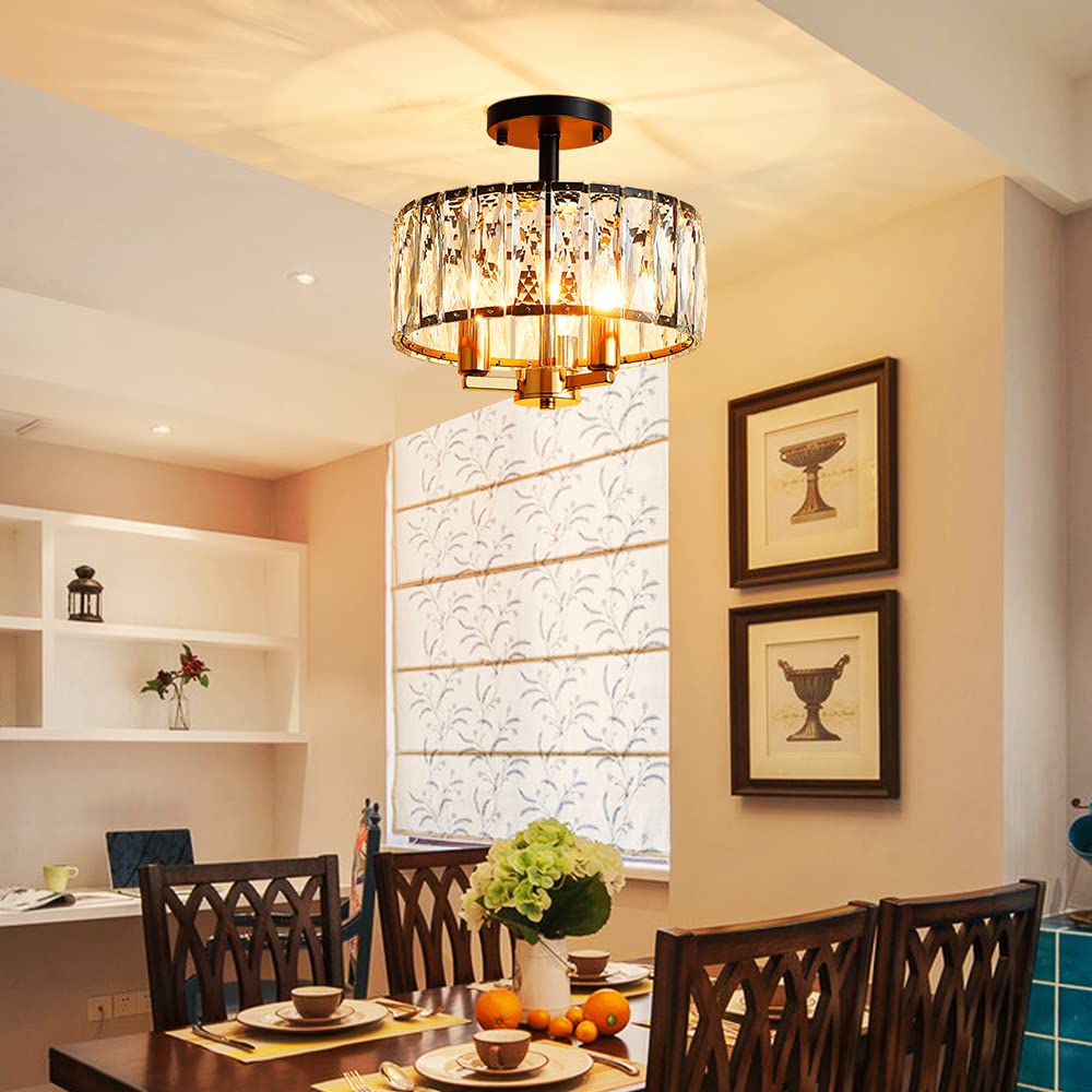 AGV LIGHTING CL003BB K9 Crystal Ceiling Light Fixture, Modern Semi ...