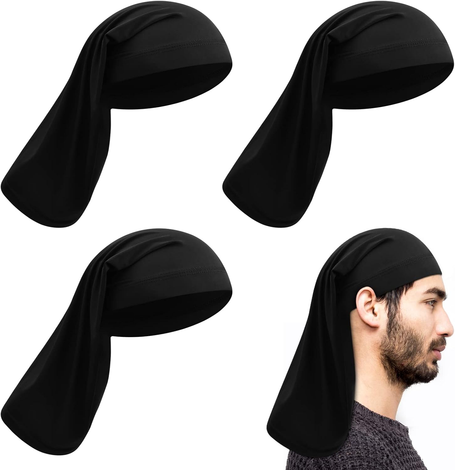 Amazon.com: 4 Pieces Unisex Dreadlock Cap Black Long Hair Dreads Head ...