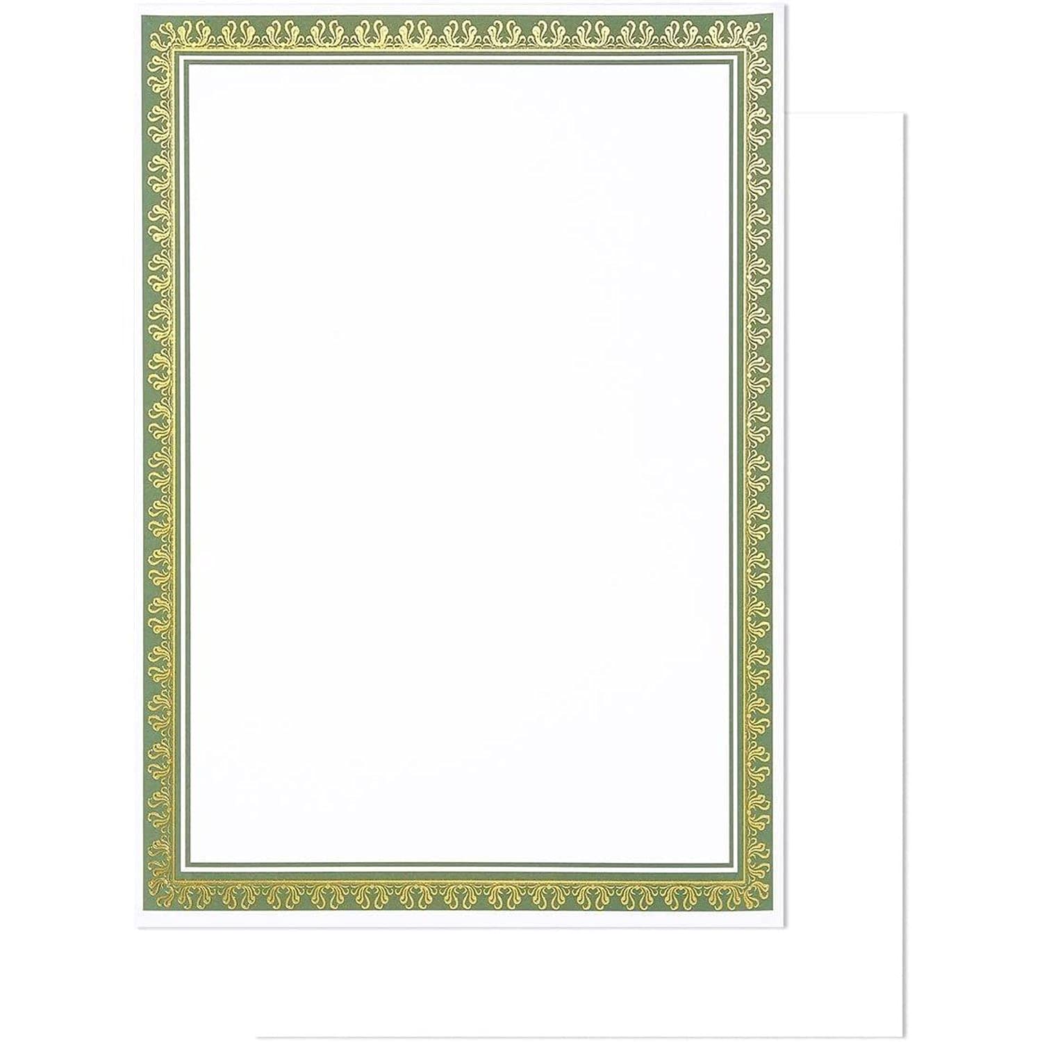 50 Pack Award Certificate Paper - Embellished Green & Gold Foil Border ...