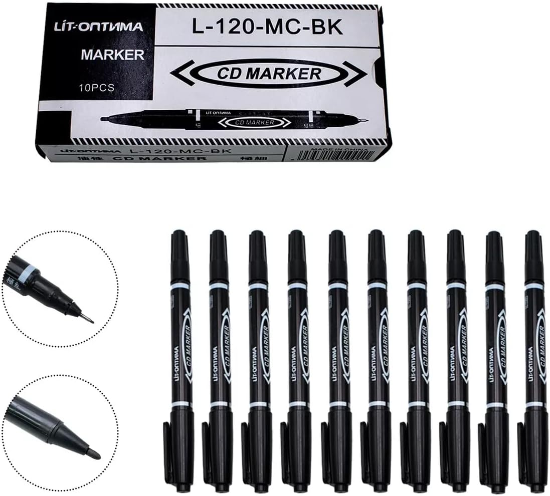 Plumon Doble Punta Fina/Gruesa Negro 10pzs Permanente Boligrafo ...