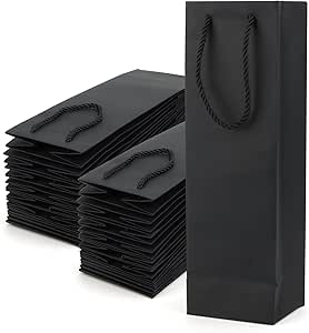 MANCHAP 24 Pcs Black Paper Wine Bottle Bags, 13.8 x 4.3 x 3.5 Inch Wine ...