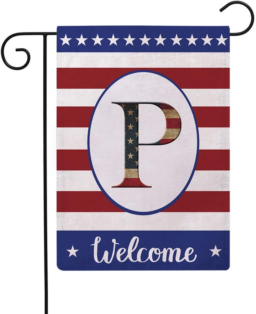 Patriotic Decorative Flag, Initial Letter Garden Flags with Monogram P ...