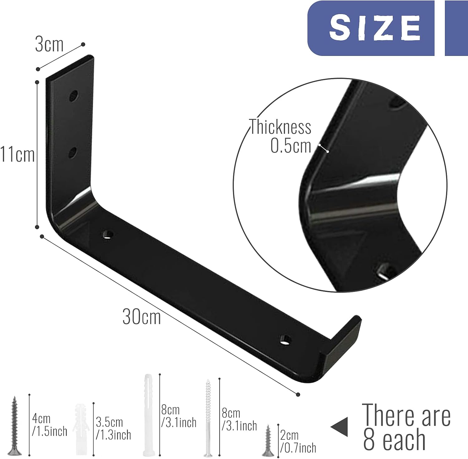 TUAKIMCE 4 PCS Black Shelf Bracket, 12 Inch Heavy Duty Shelf Brackets ...
