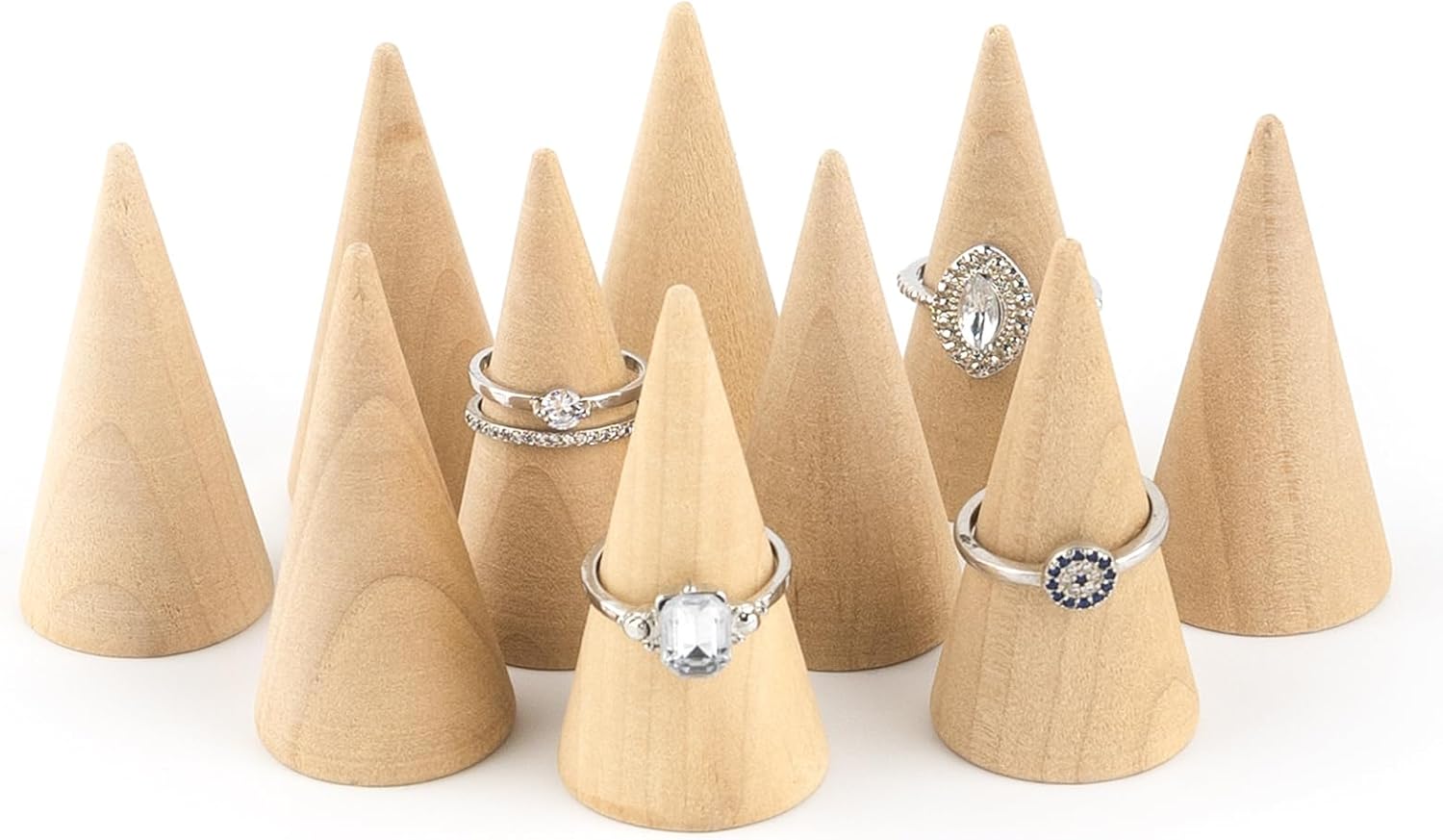 Amazon.com: AUEAR, 10 Pack Wood Cone Ring Holder Finger Jewelry Display ...