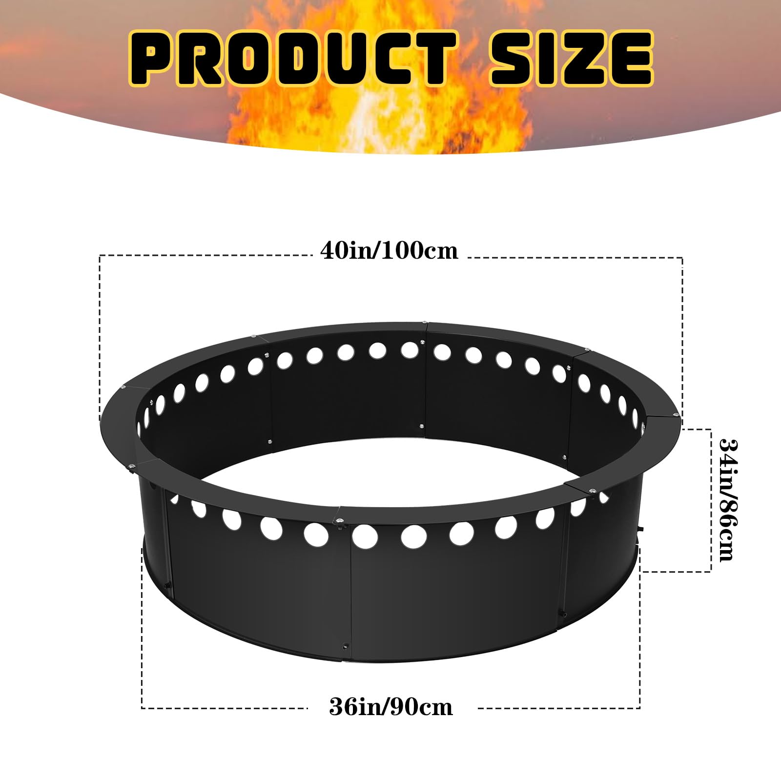 Fire Pit Ring for Outside, Heavy-Duty Steel Fire Ring, 36In Inner/40In ...