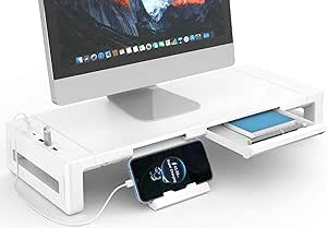 XICEN Desk Monitor Stand with Drawer, Width Adjustable Monitor Riser ...