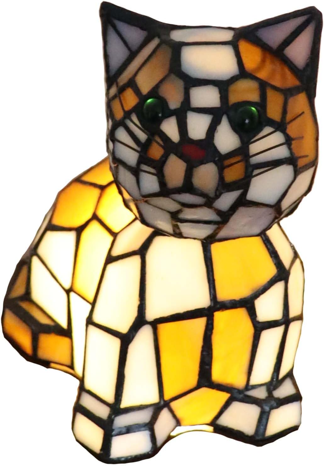 Bieye L10930 Bobble Head Cat Tiffany Style Stained Glass Table Lamp for ...