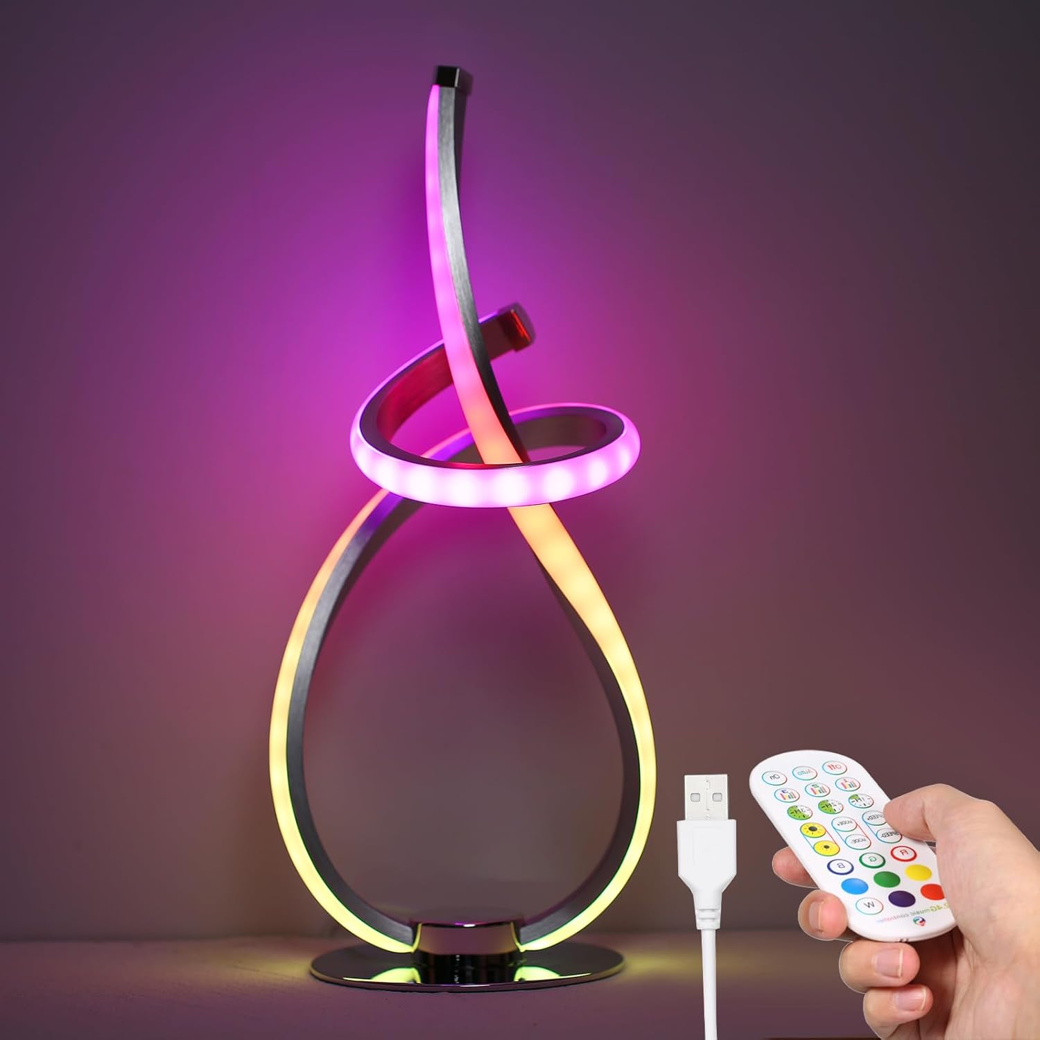Neoglint Modern Spiral RGB Table Lamp Color Changing Night Light Music ...