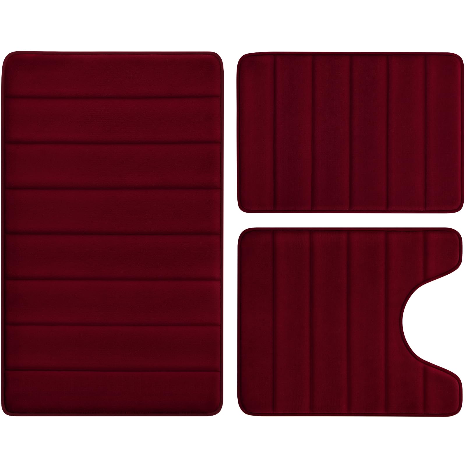 Amazon.com: BYSURE Burgundy Memory Foam Bathroom Rug Set 3 Piece, Non ...