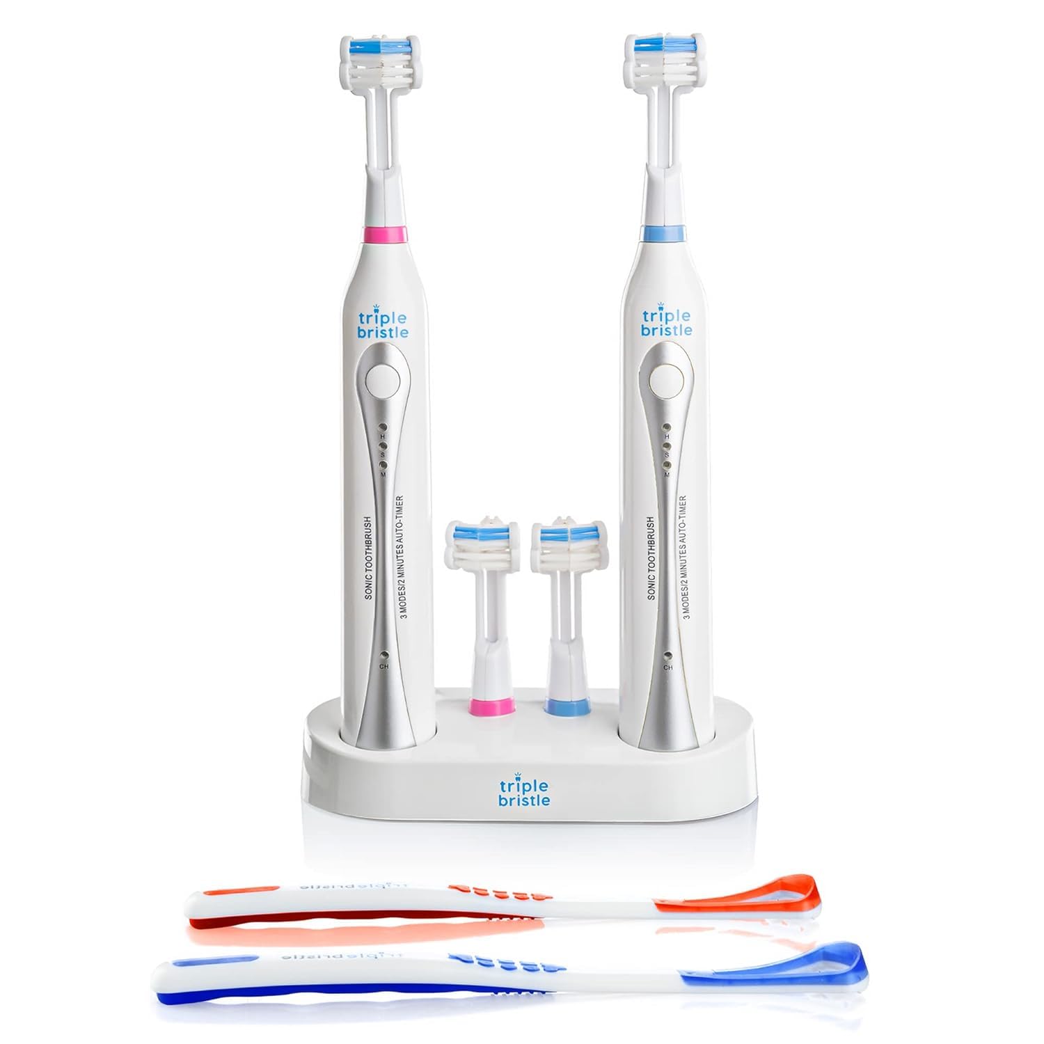 Amazon.com: Triple Bristle Duo - 2 Electric Toothbrushes with Dual ...