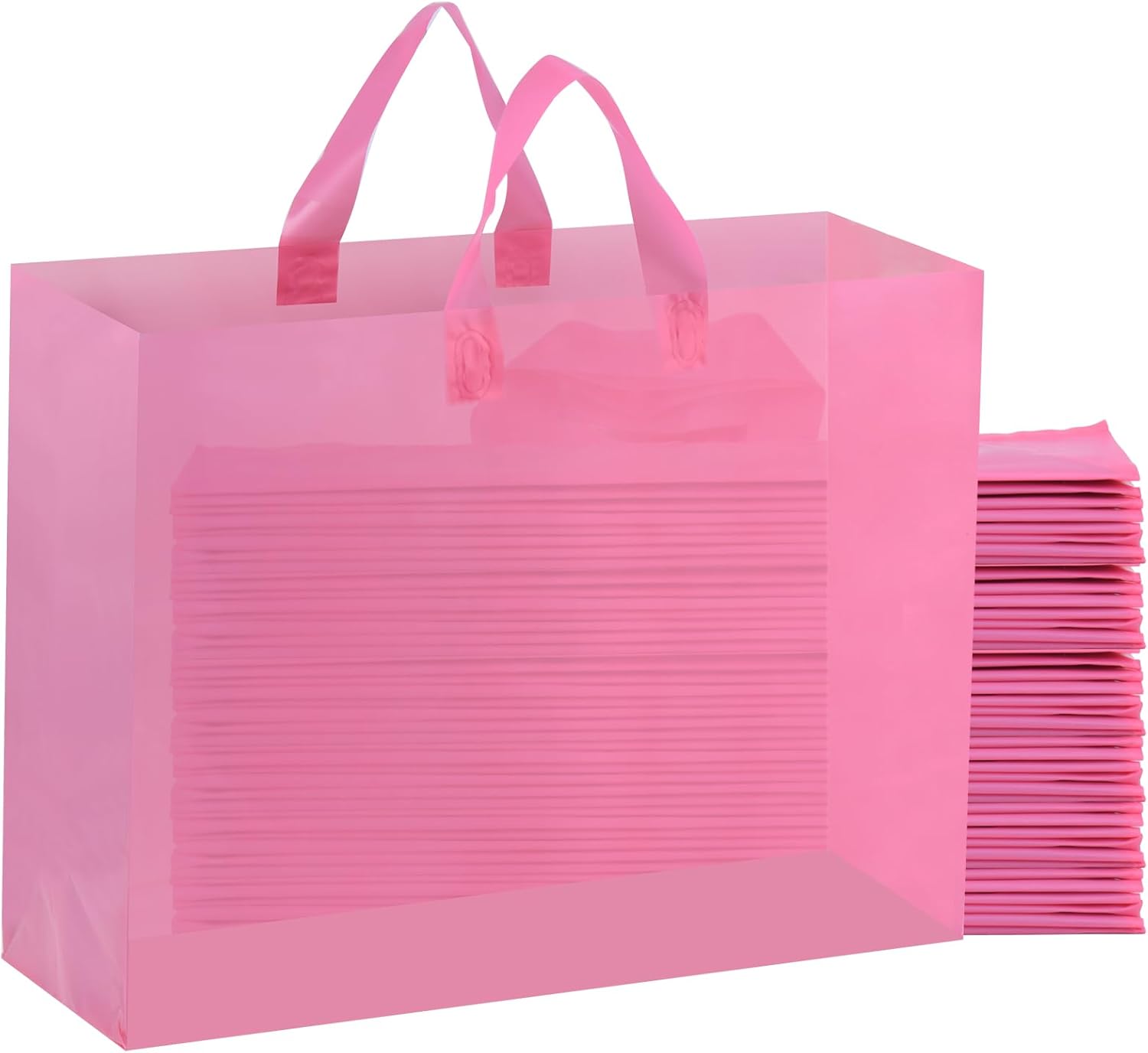 Amazon.com: 100 pack Pink Gift Bags,Large Frosted Plastic Shopping Bags ...