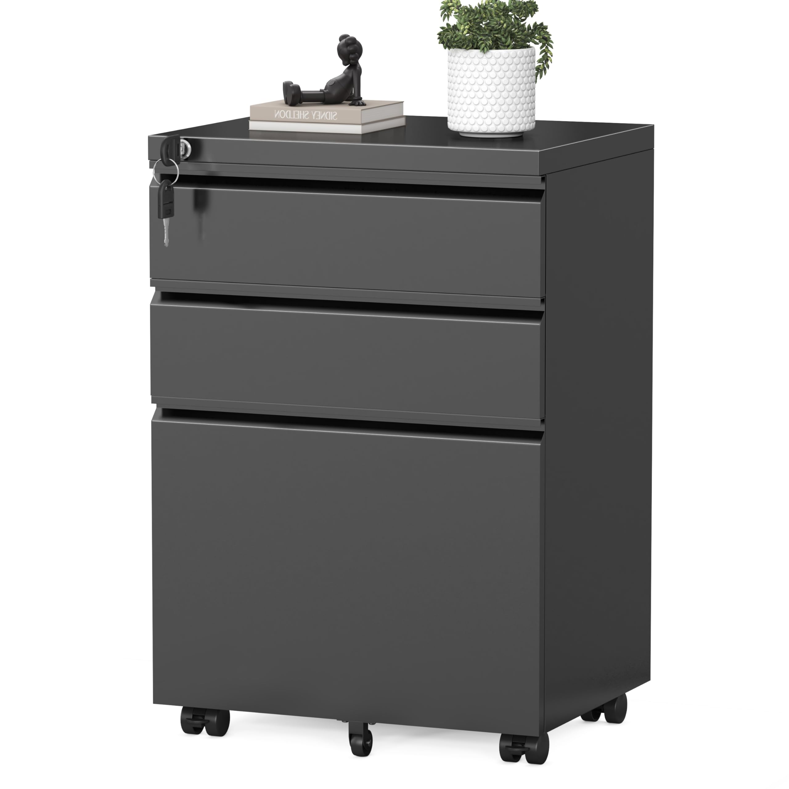Amazon.com: Greenvelly File Cabinet, 3-Drawer Rolling File Cabinet with ...