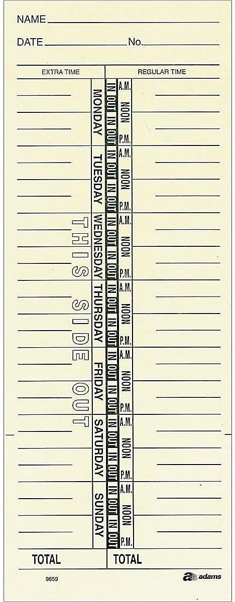 Amazon.com : TOPS Time Cards, Weekly, 1-Sided, Numbered Days, 3-1/2" x ...