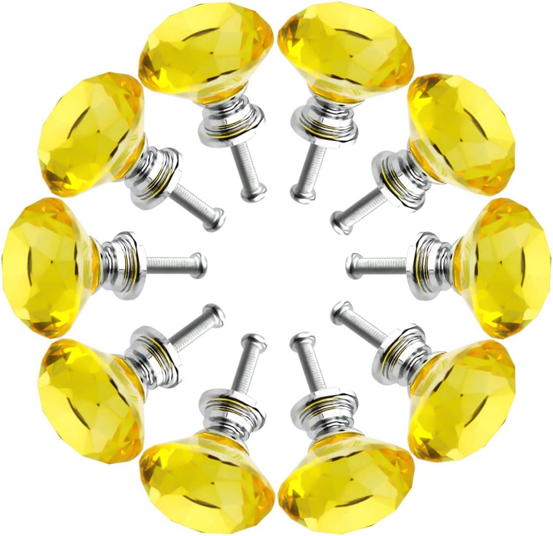 Easily Life 10 Pcs White Clear Crystal Glass Cabinet Knobs 30mm Diamond ...