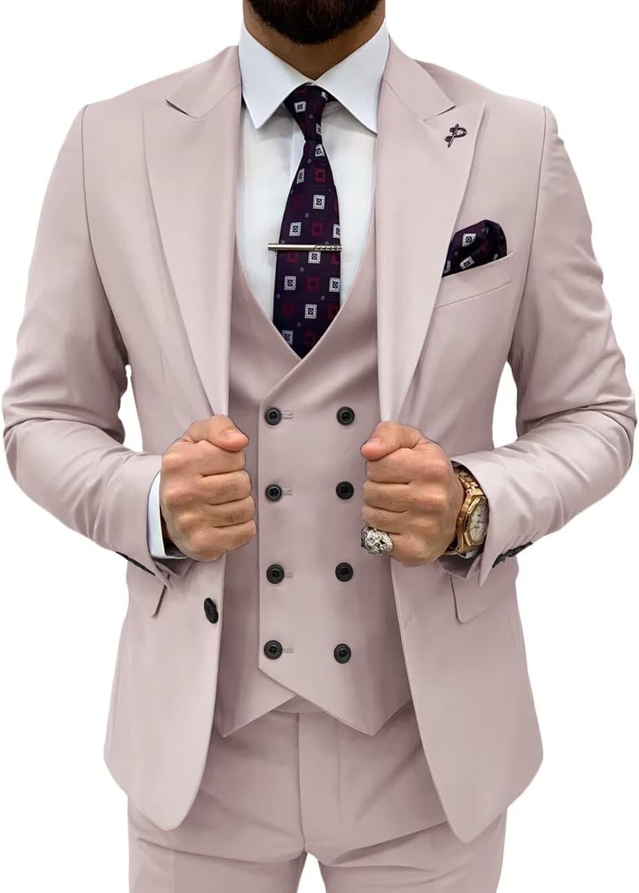 TIJOFA 3 Piece Suit Men Slim Fit Double Breasted Suit for Men Wedding Suits Classic One Button ...
