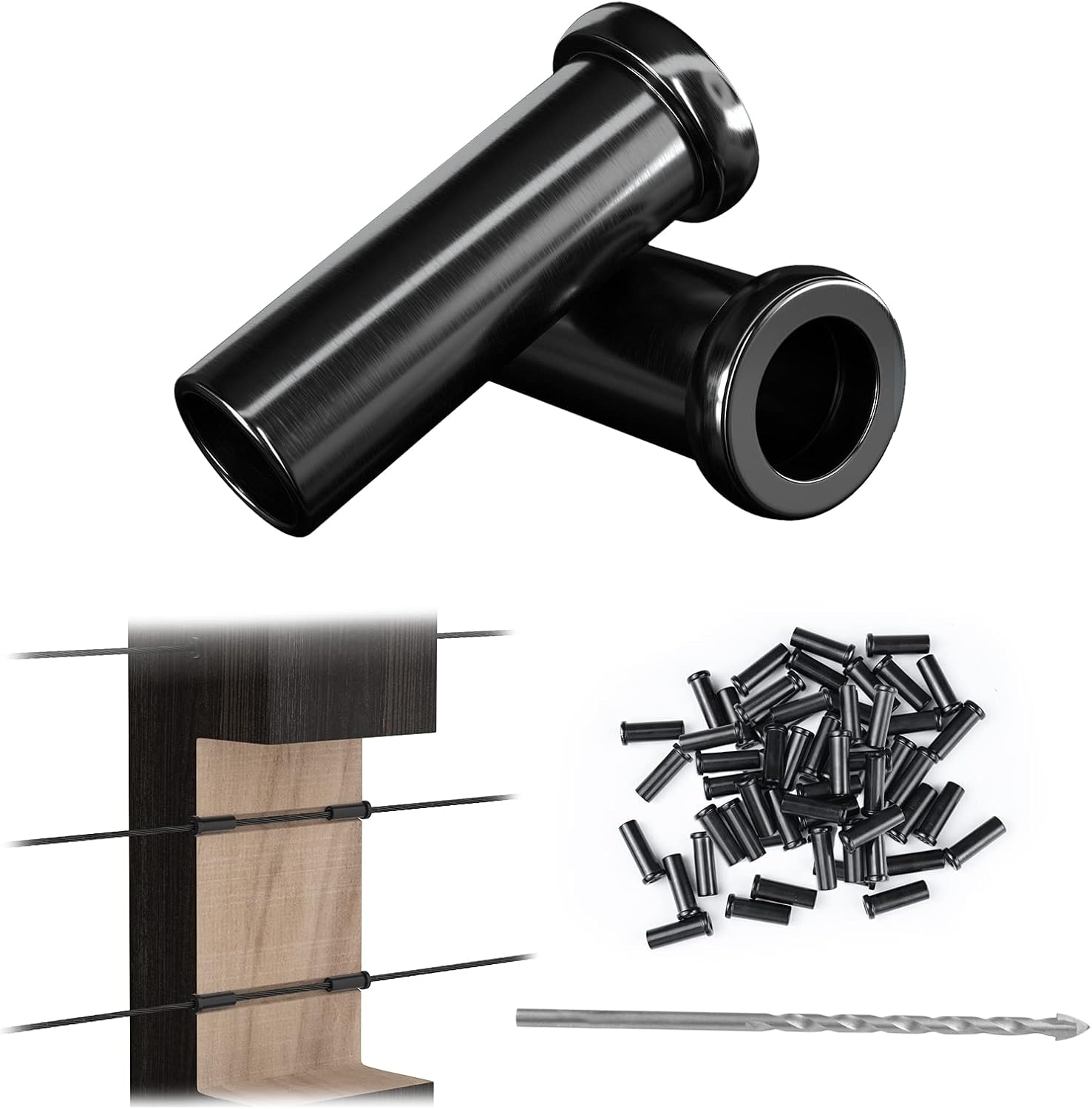 Muzata 50Pack Black Stainless Steel Protective Sleeves Cable Railing ...