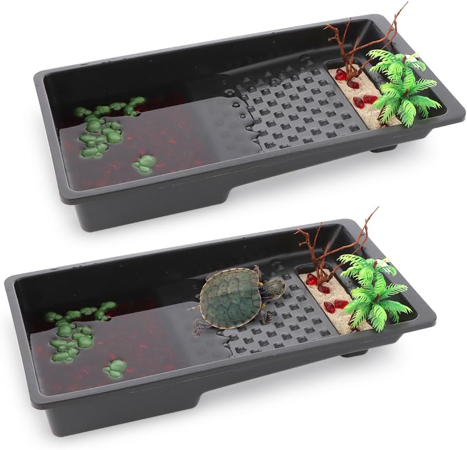 Amazon.com : 2 Pack Large Reptile Habitat Turtle Bathing Pool Amphibian ...