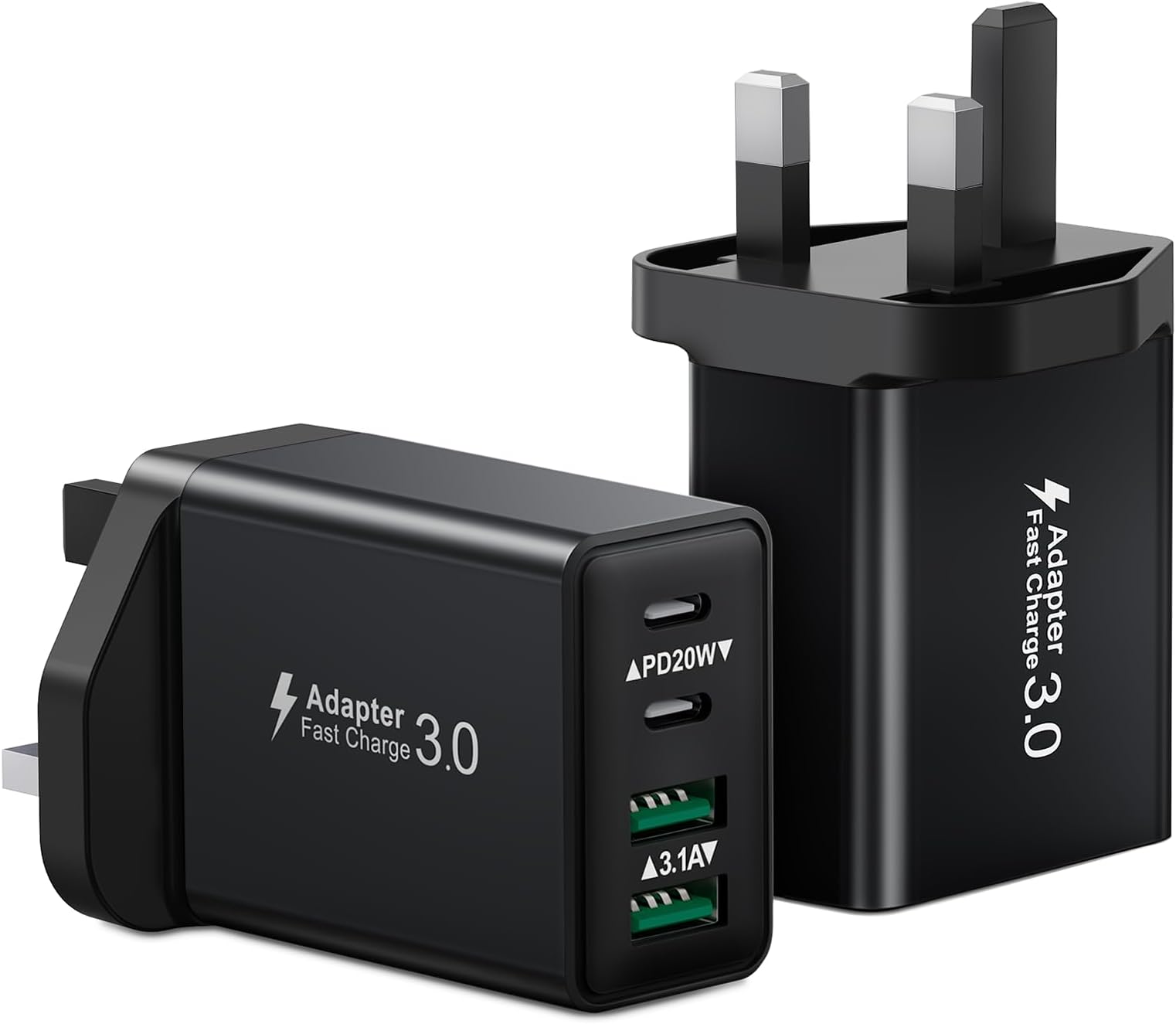 2-Pack USB C Plug, 40W 4-Port Fast Charger Plug Multi UK USB Plug Dual ...