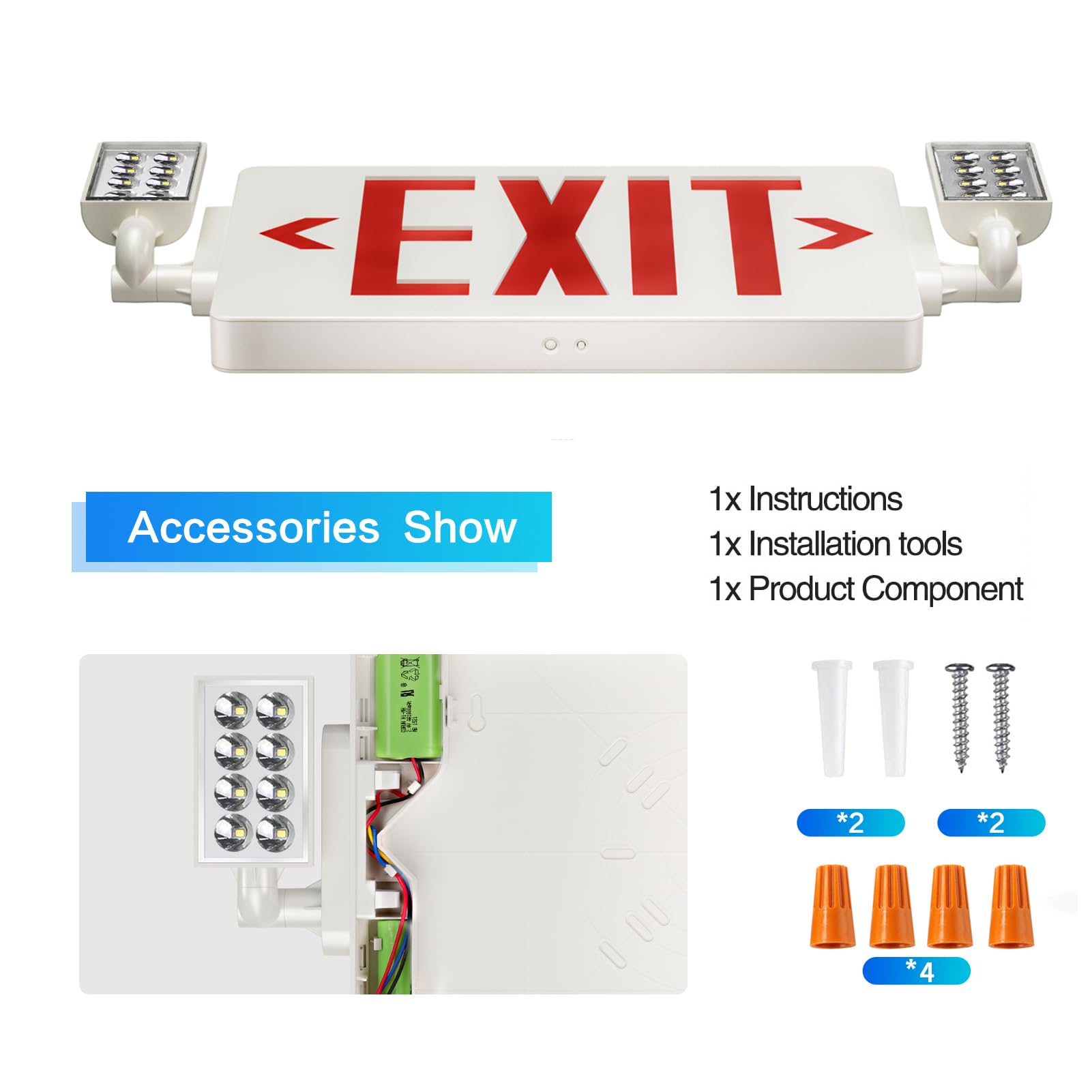 SPCETSUN 4 Packs Red Exit Sign with Emergency Lights,LED Emergency Exit ...