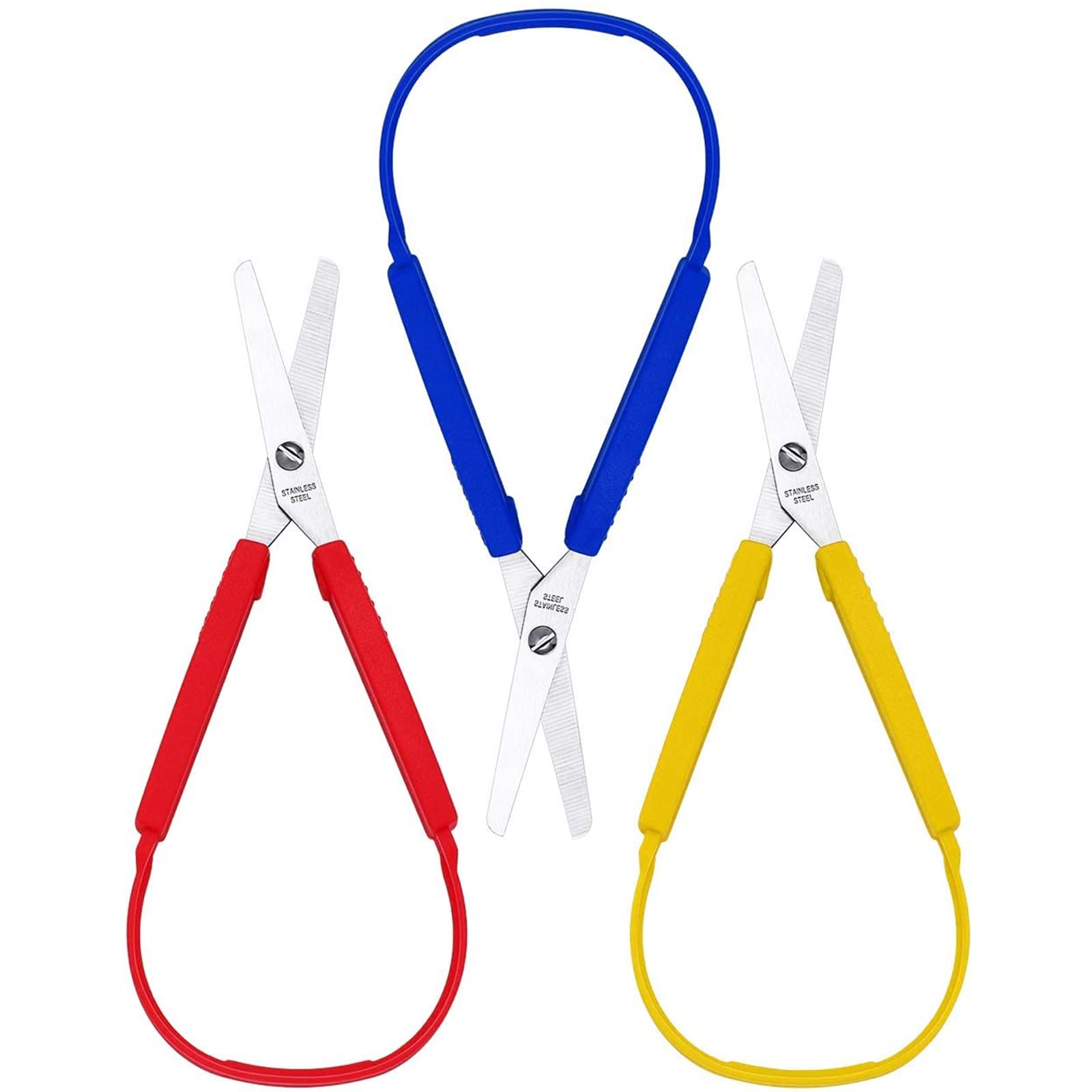 3 Pack School Crafts Scissors, 8inch Kids Loop Scissors, Safety ...