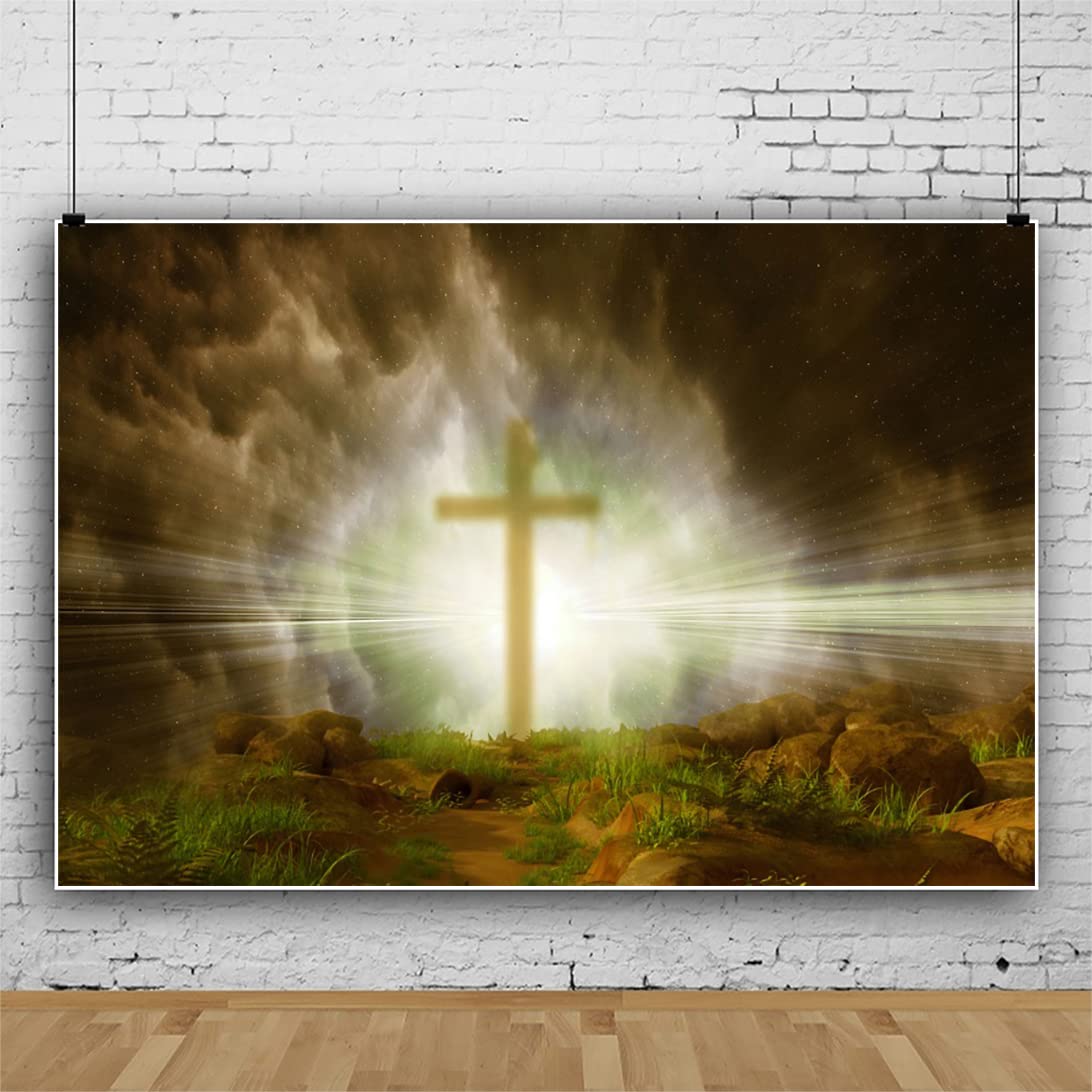 Amazon.com : ZARROUEA 7x5ft Christian Cross Backdrop Holy Lights Heaven ...