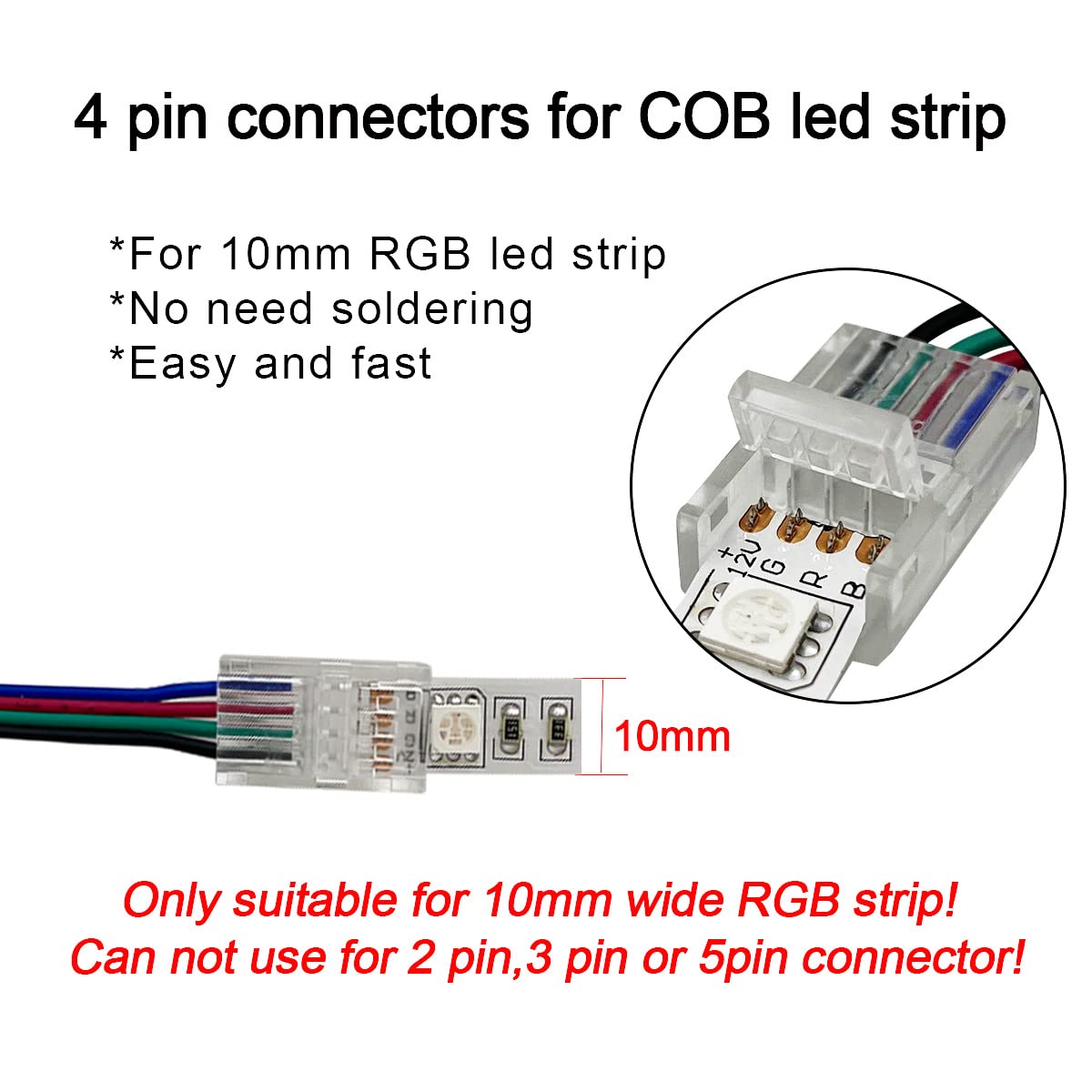 Snapklik.com : HAMRVL 4 Pin RGB Cob Led Strip Light Connectors Kits For ...