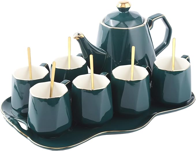 Amazon.com | DUJUST 14 pcs Tea Set of 6 with Tray & Spoons, Modern ...