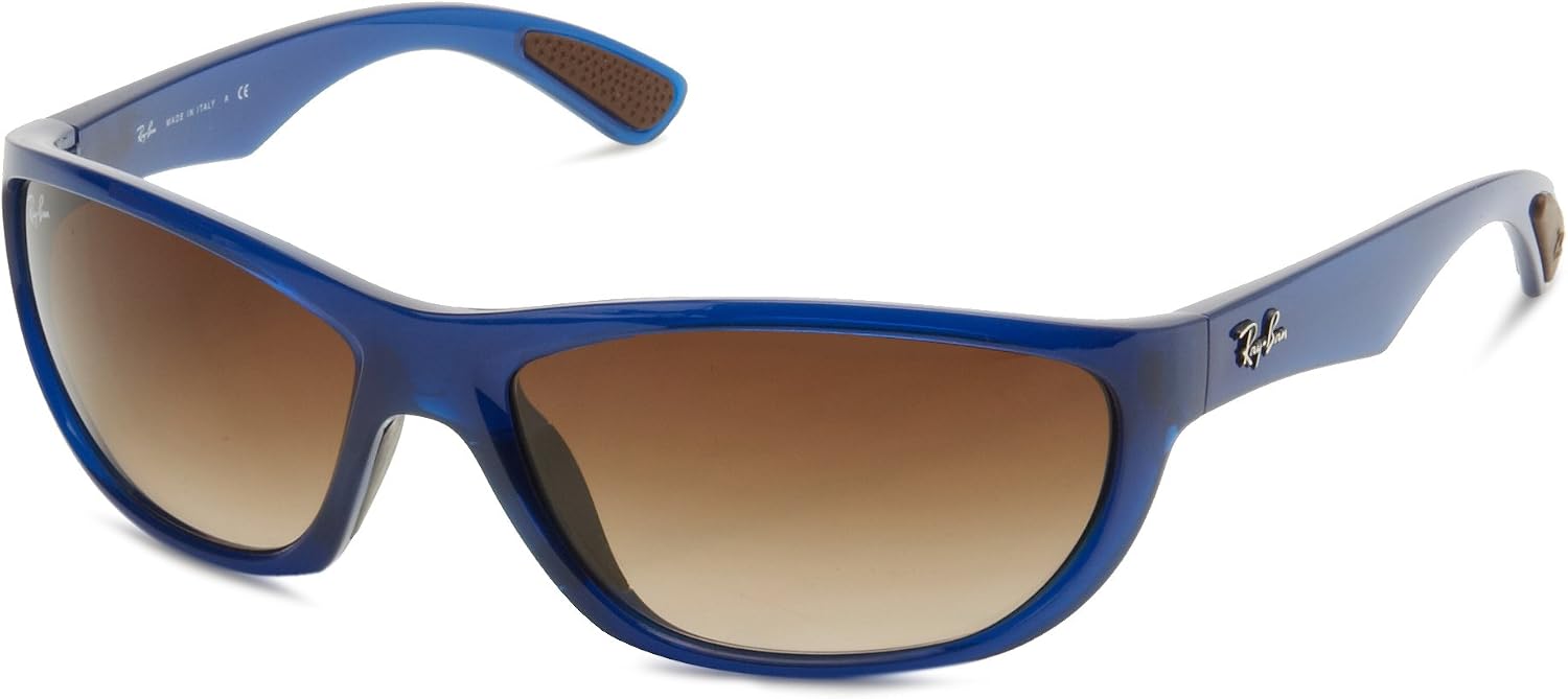 Amazon.com: Ray-Ban RB4188 Wrap Sunglasses, Shiny Blue, 63 mm ...