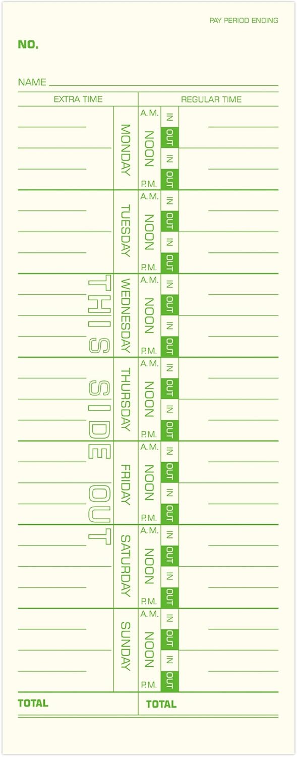 Amazon.com : Weekly Time Cards 1-Sided, 3-1/2" x 9",Named Days,Green ...