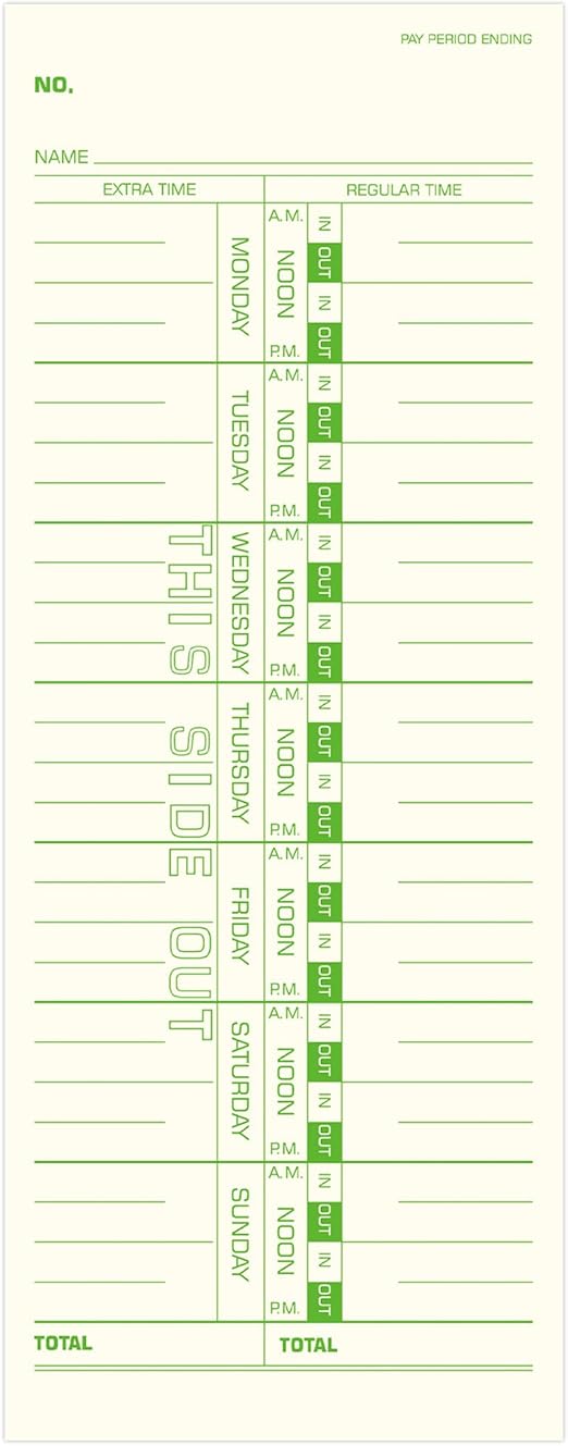 Amazon.com : Weekly Time Cards 1-Sided, 3-1/2" x 9",Named Days,Green ...
