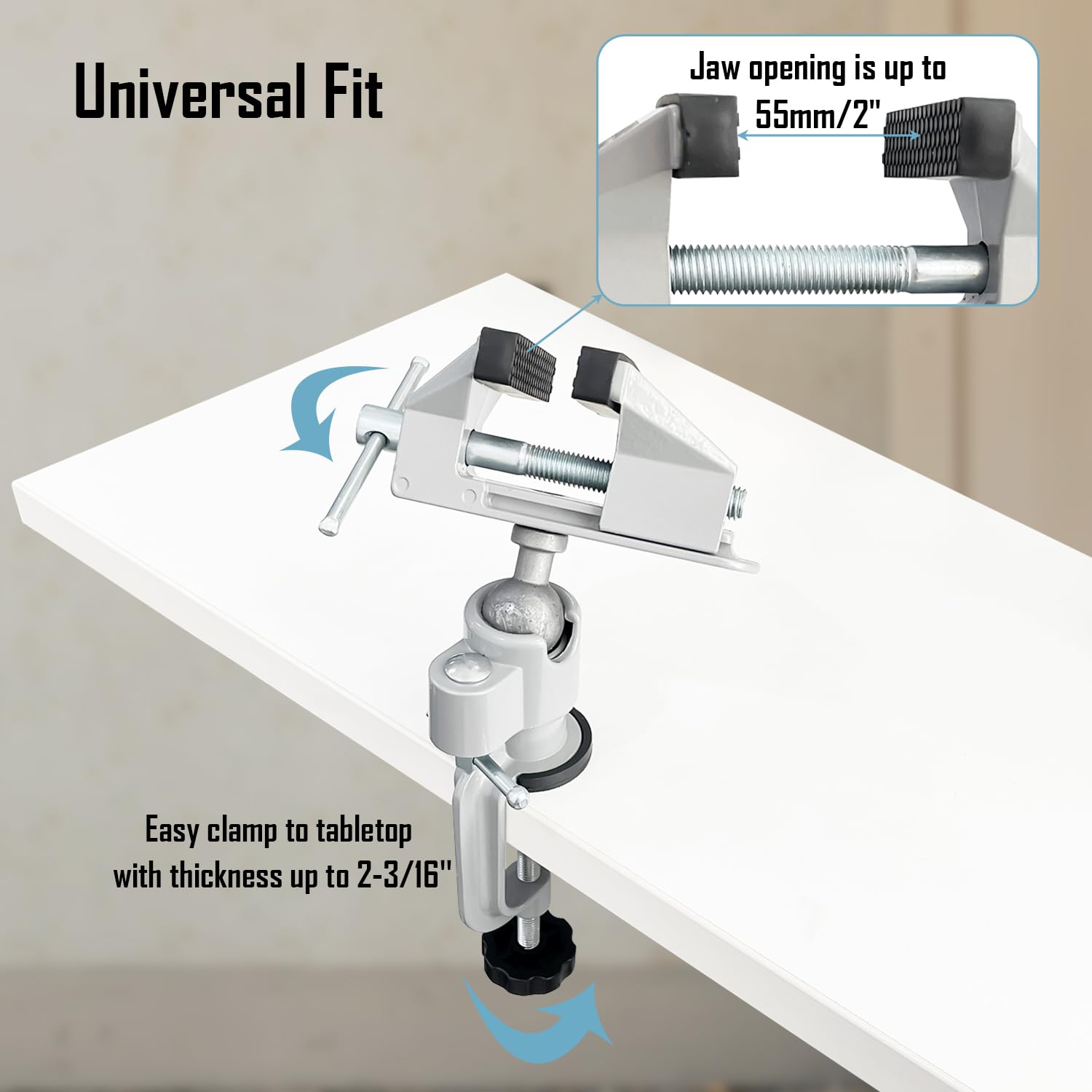 Snapklik.com : 3" Universal Table Vise Swivel Bench Vise Tabletop Clamp Vice Tilts Rotate 360 ...